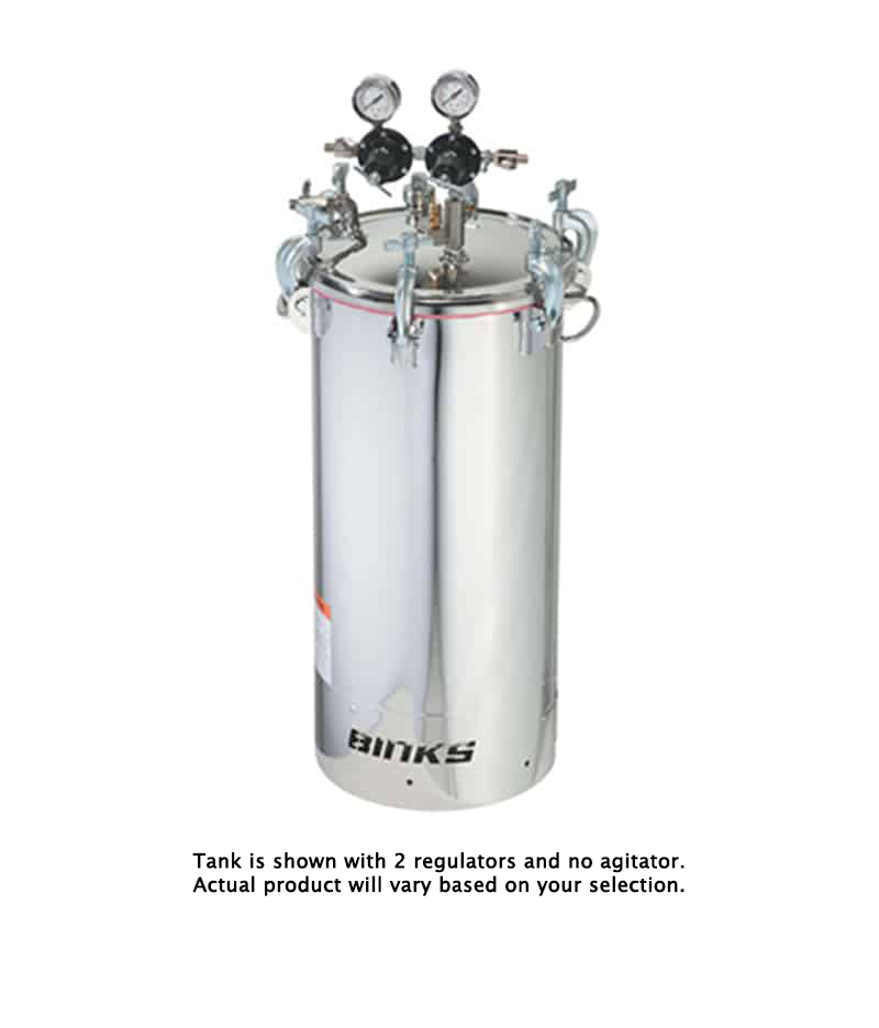 Binks Pressure Feed ASME Tanks, 15 Gallon Stainless Steel w/ 2" Bottom