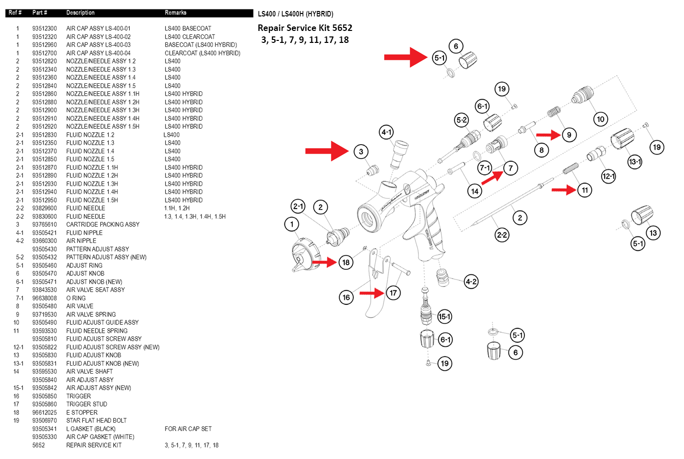 WS400/LS400/LS400H Repair Service Kit