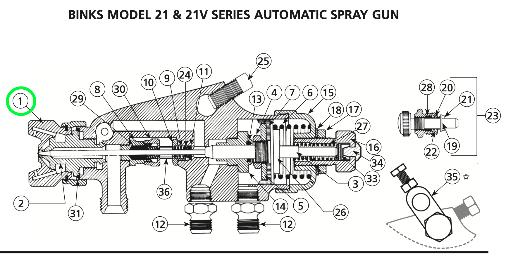 Binks Air Nozzle, 66SD Model 21, 21V & 21M